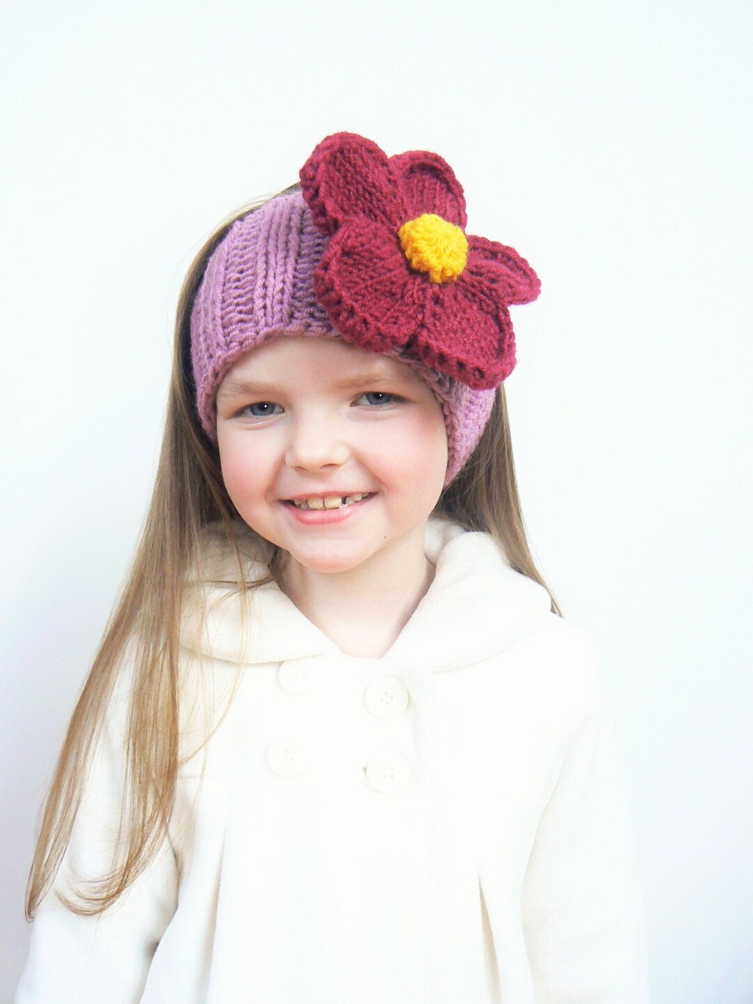 Flower Headband, Girls Headband, Knit Headband, Ear Warmer, Knit Head ...