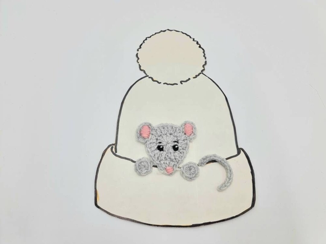 Mouse Applique, Crochet Mouse, Hat Applique, Animal Motif, Sewn on ...