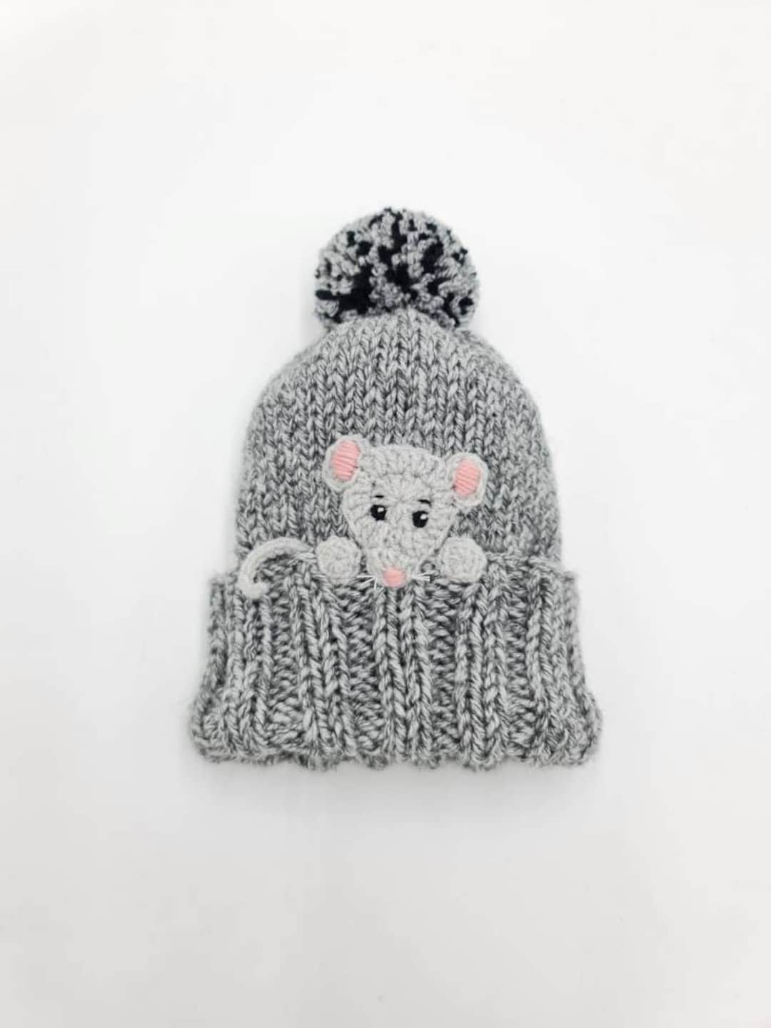Mouse Hat, 19-21inch, 49-52cm, Knit Hat, Kids Accessories, Pom Pom Hat ...