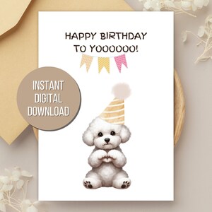 Bichon Frise Printable Dog Birthday Card Puppy Birthday Card Bichon ...
