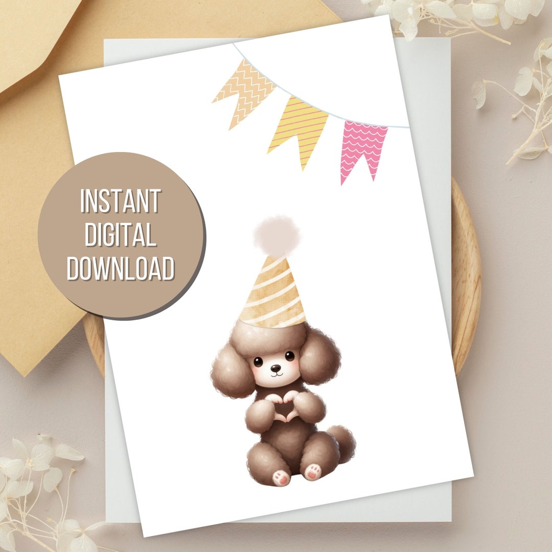 Poodle Printable Birthday Card Printable Dog Birthday Card Poodle Puppy ...