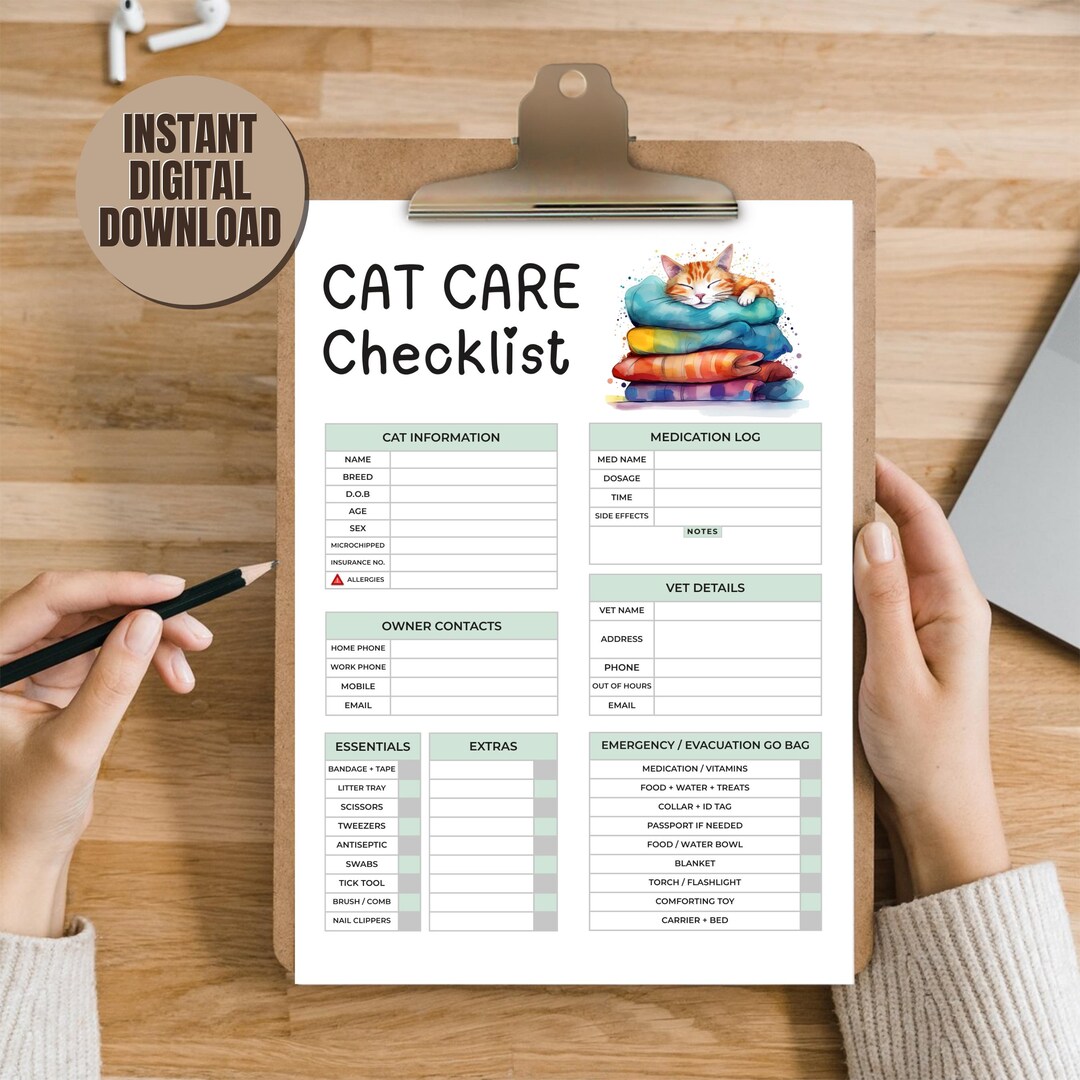 Cat Care Checklist Printable, Instant Download, (printable PDF) - Etsy UK