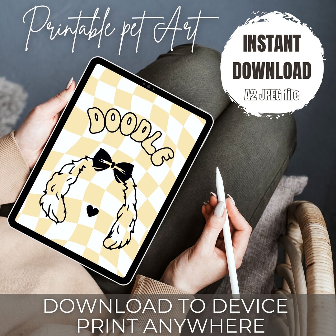 Doodle Mama Dog Ear Line Art Yellow Checkerboard Doodle Ears Yellow ...