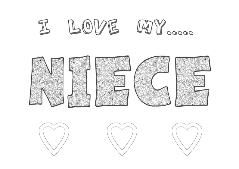 FREE Coloring page I love my Niece Printable wall Art Print | Etsy