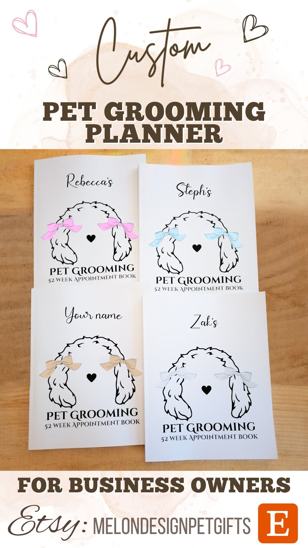 Printed and Personalized 52 Week Undated Pet Grooming Appointment Book ...