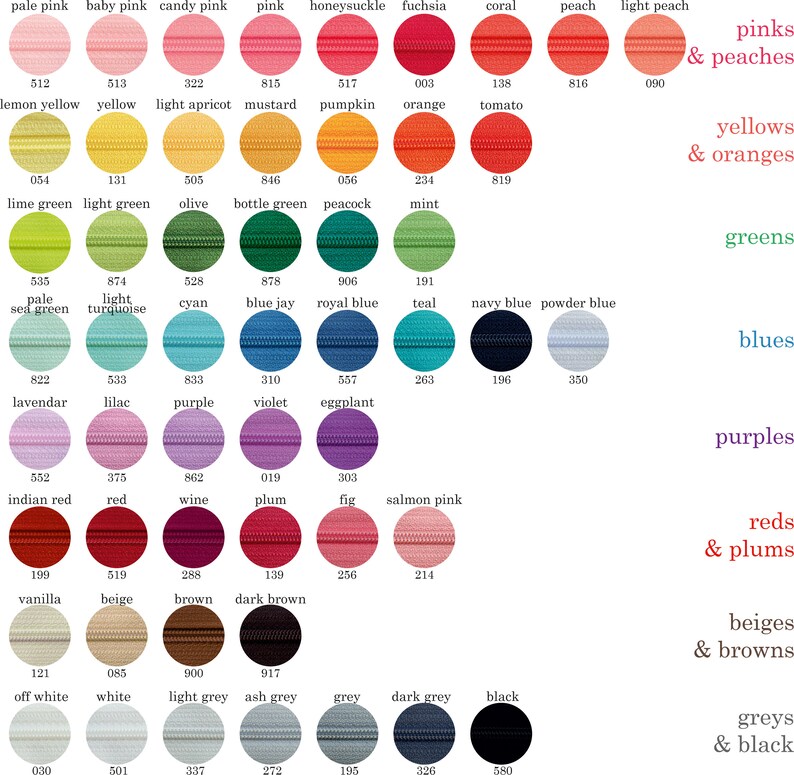 YKK Zippers Assorted, Set of 50, Bulk Zippers, Mixed Colors, Nylon Coil ...