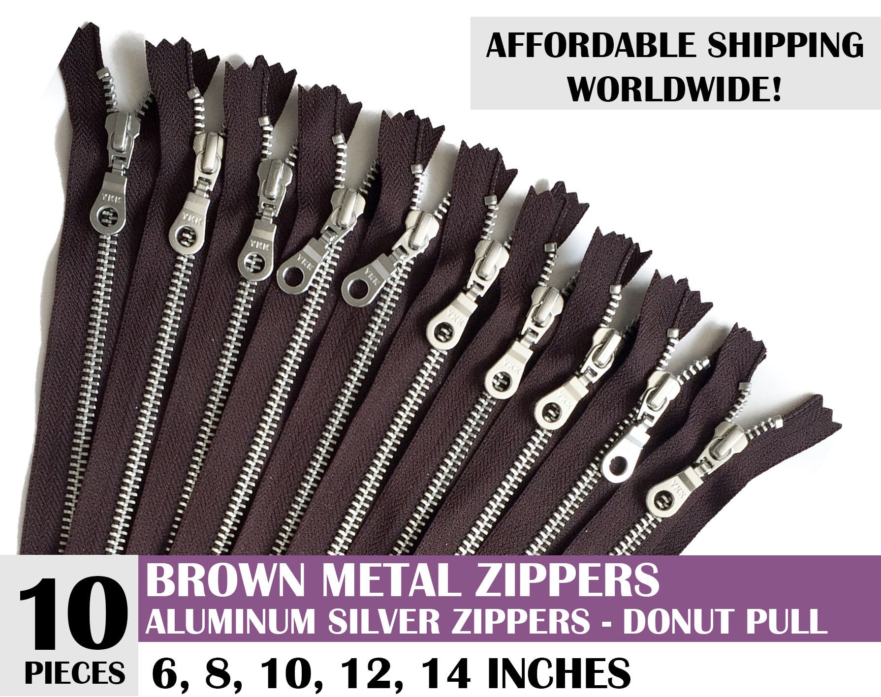 Ykk Donut Pull Zipper, Aluminum Zippers, Donut Pull Zippers, Dark Brown ...