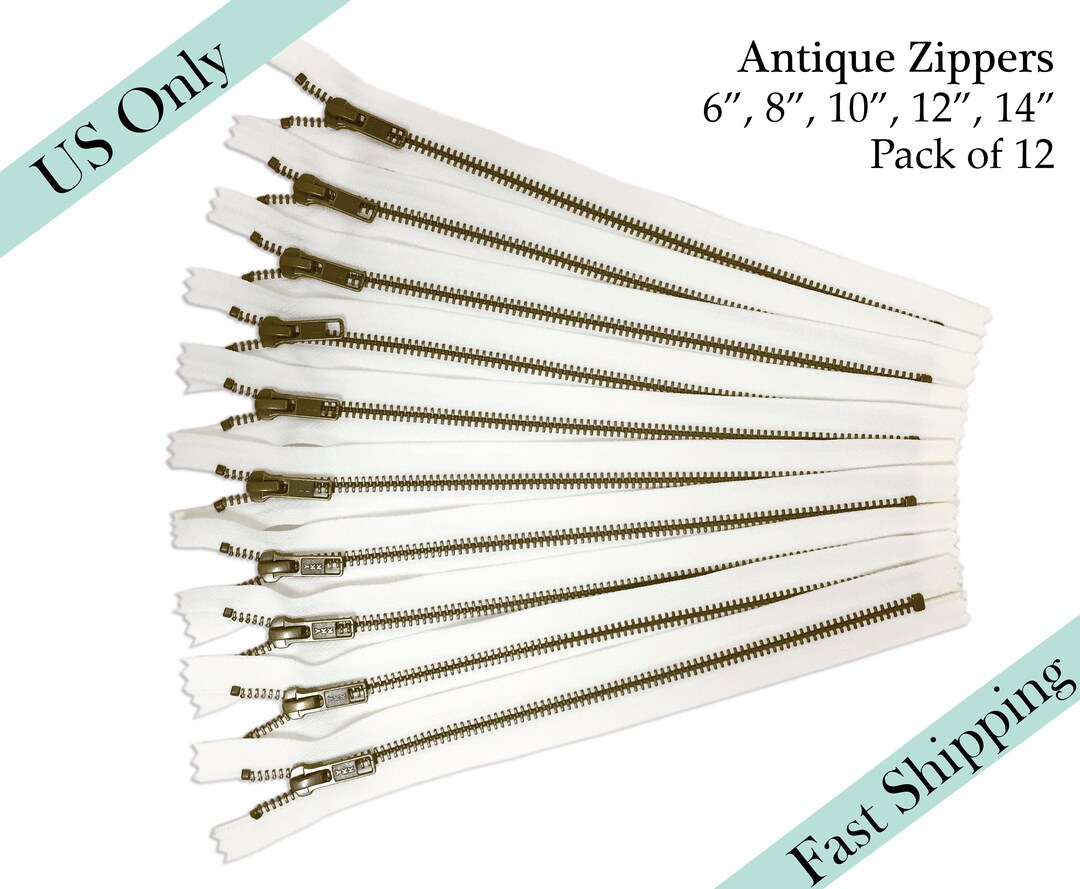 Antique Brass Metal Zipper , YKK Zippers, Closed End Zippers, White ...