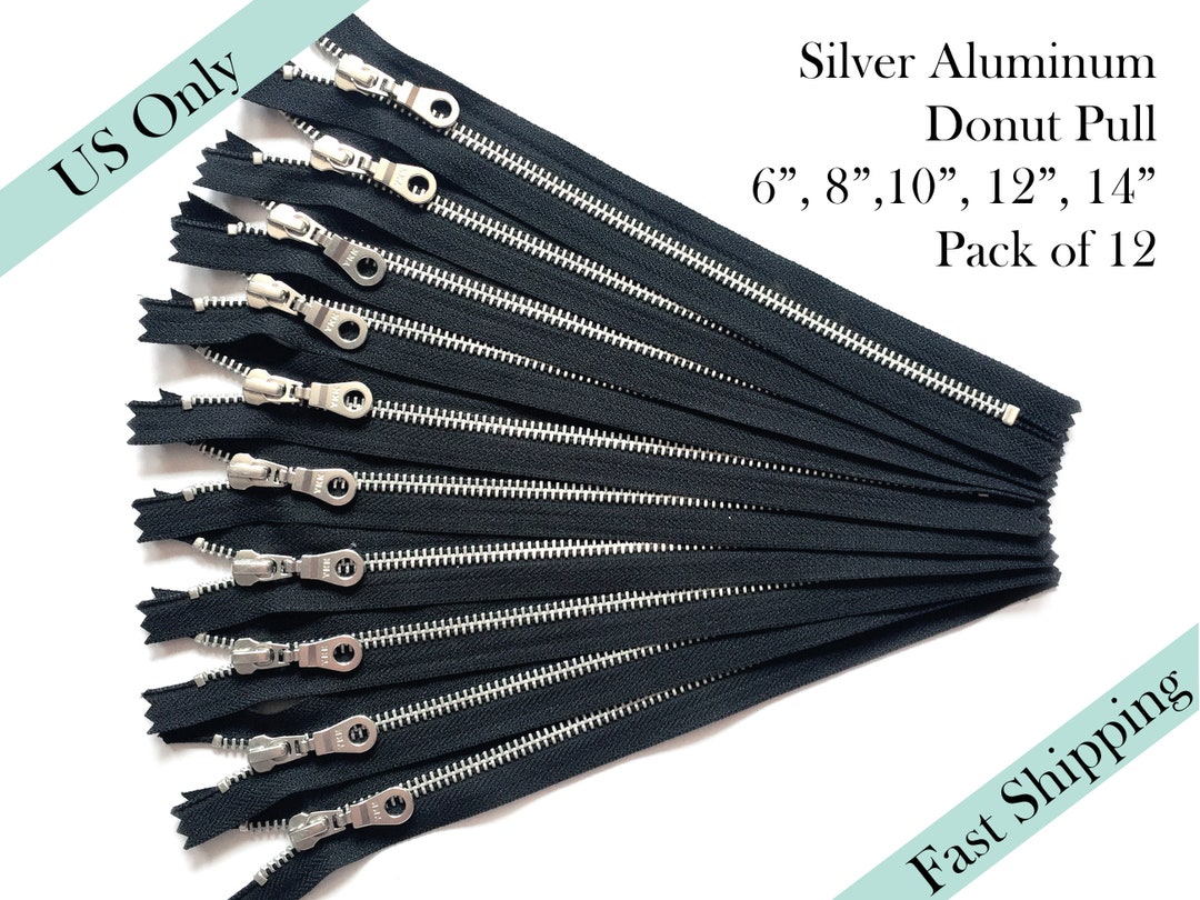 YKK Zippers, Black Donut Pull Zipper Pack, Closed End, Aluminum Silver ...