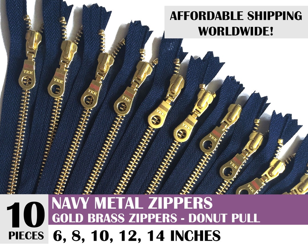 Ykk Navy Blue Donut Pull Metal Zippers, Closed End Zippers, Gold Metal ...