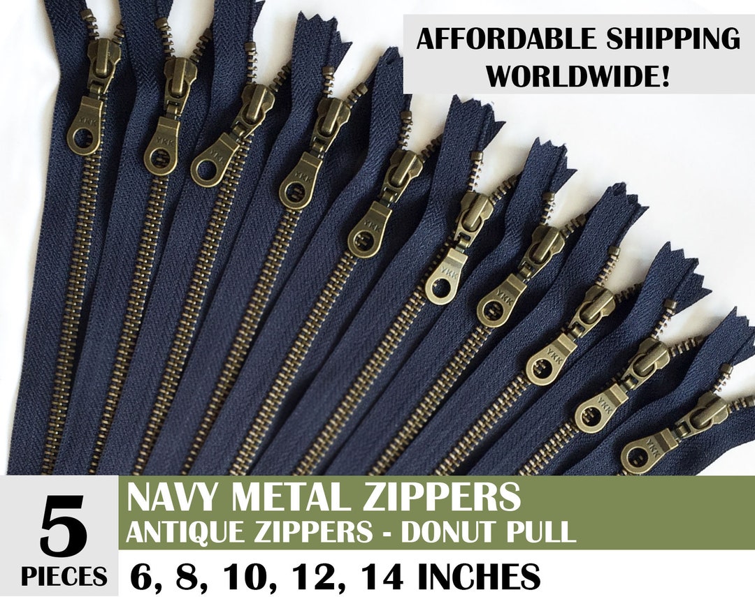 Navy Blue Ykk Donut Pull Metal Zipper, Navy Antique Zippers, Donut Pull ...