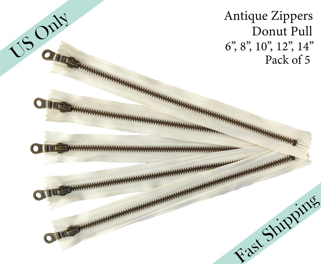 YKK Donut Pull Zippers, Closed End Vanilla Antique Brass Zipper ...