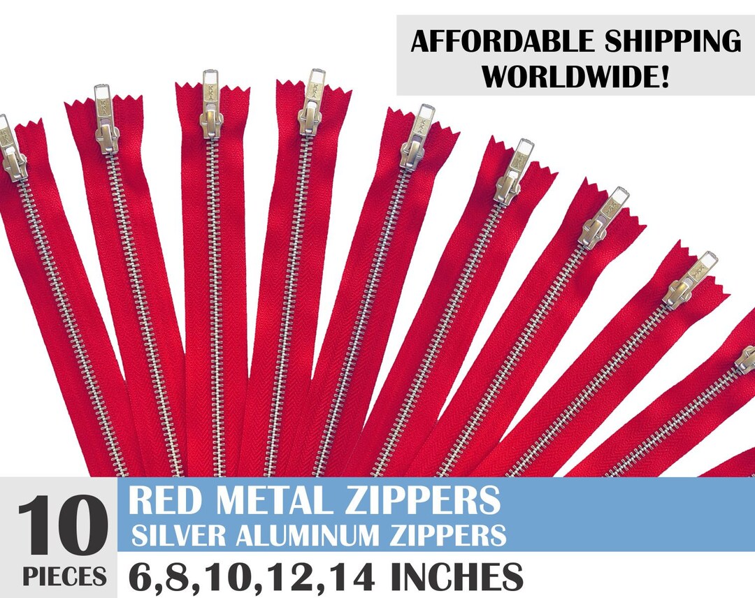 Ykk Brand Red Zippers, Metal Zippers, Red Zipper, Jean Zippers, Silver ...