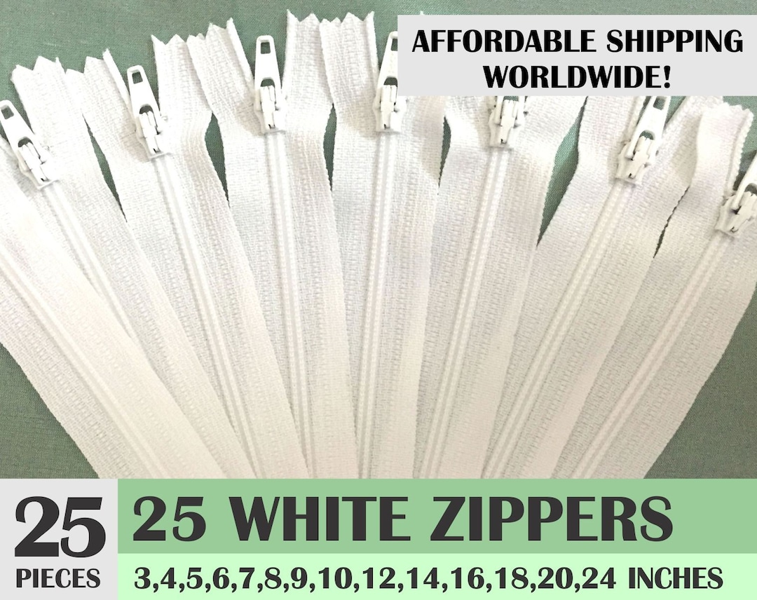 Ykk Zippers, White Nylon Zippers, Pack of 25 Zips, Wholesale Zippers ...