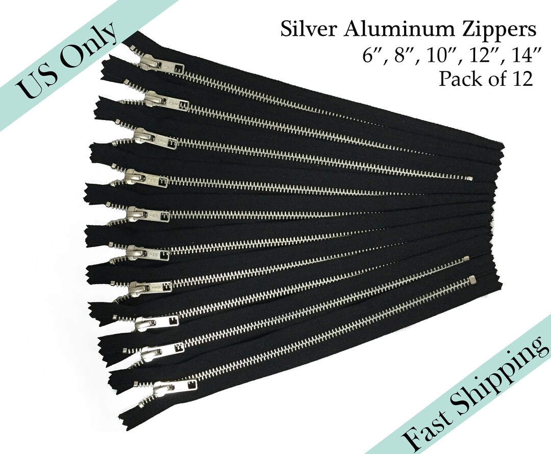 YKK Zippers, Closed End Zippers, Aluminum Silver Metal Zipper, Black ...