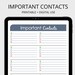 Important Contacts Printable PDF - Fillable Organizing Printable ...