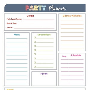 Party Planner and Party Guest List Set Fillable, Organizing Printables ...