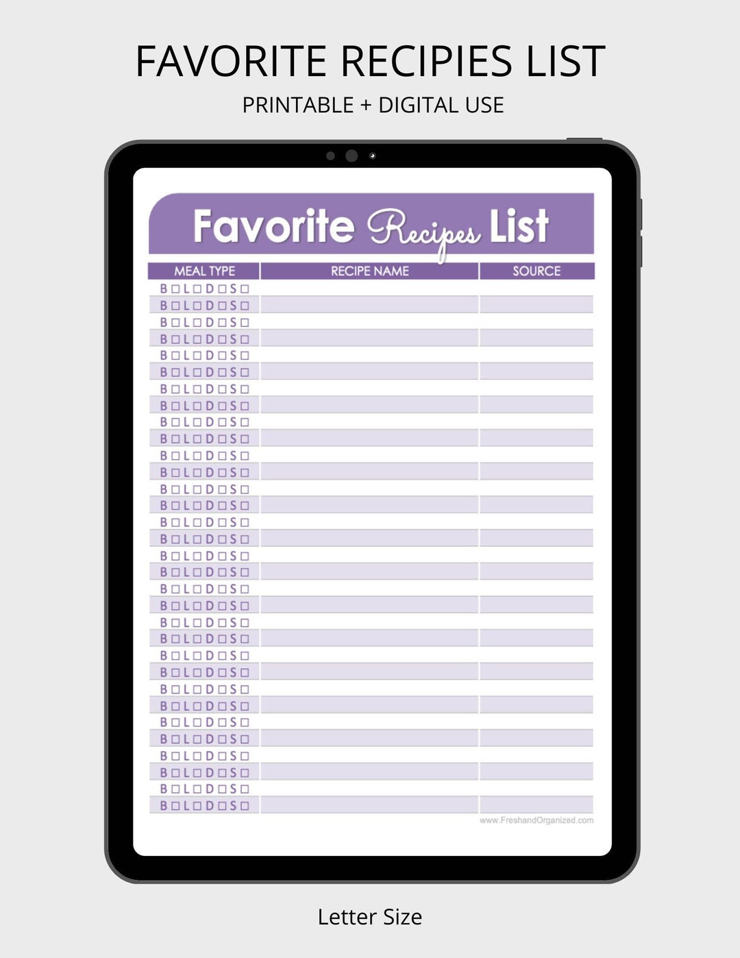 Favorite Recipes List Printable - Kitchen Organizing Printables ...