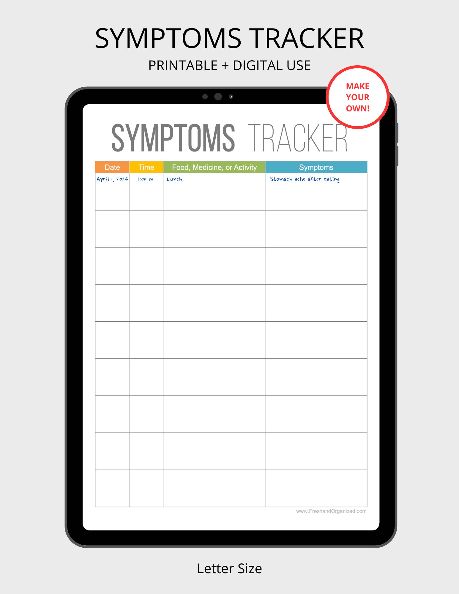 Symptoms Tracker - Printable for Health and Medical, Symptom Log, Keep ...