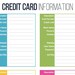 Credit Card Information Printable Fillable Personal - Etsy