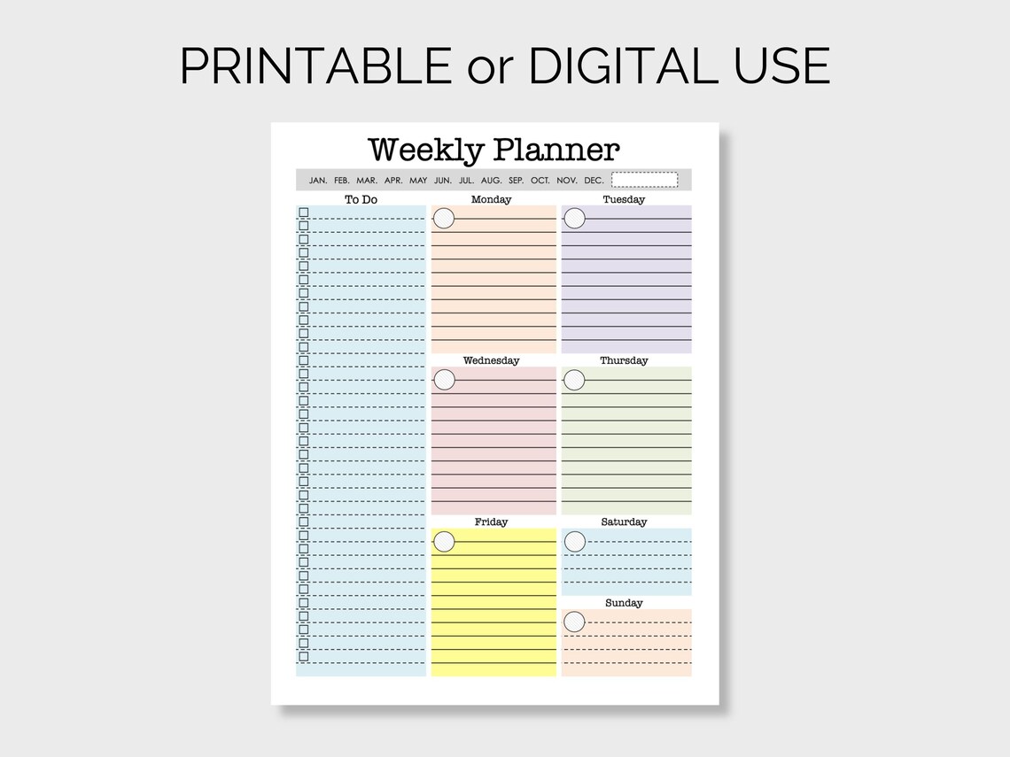 Weekly Planner Page Printable, Weekly, Organizer, Week at a Glance, to ...