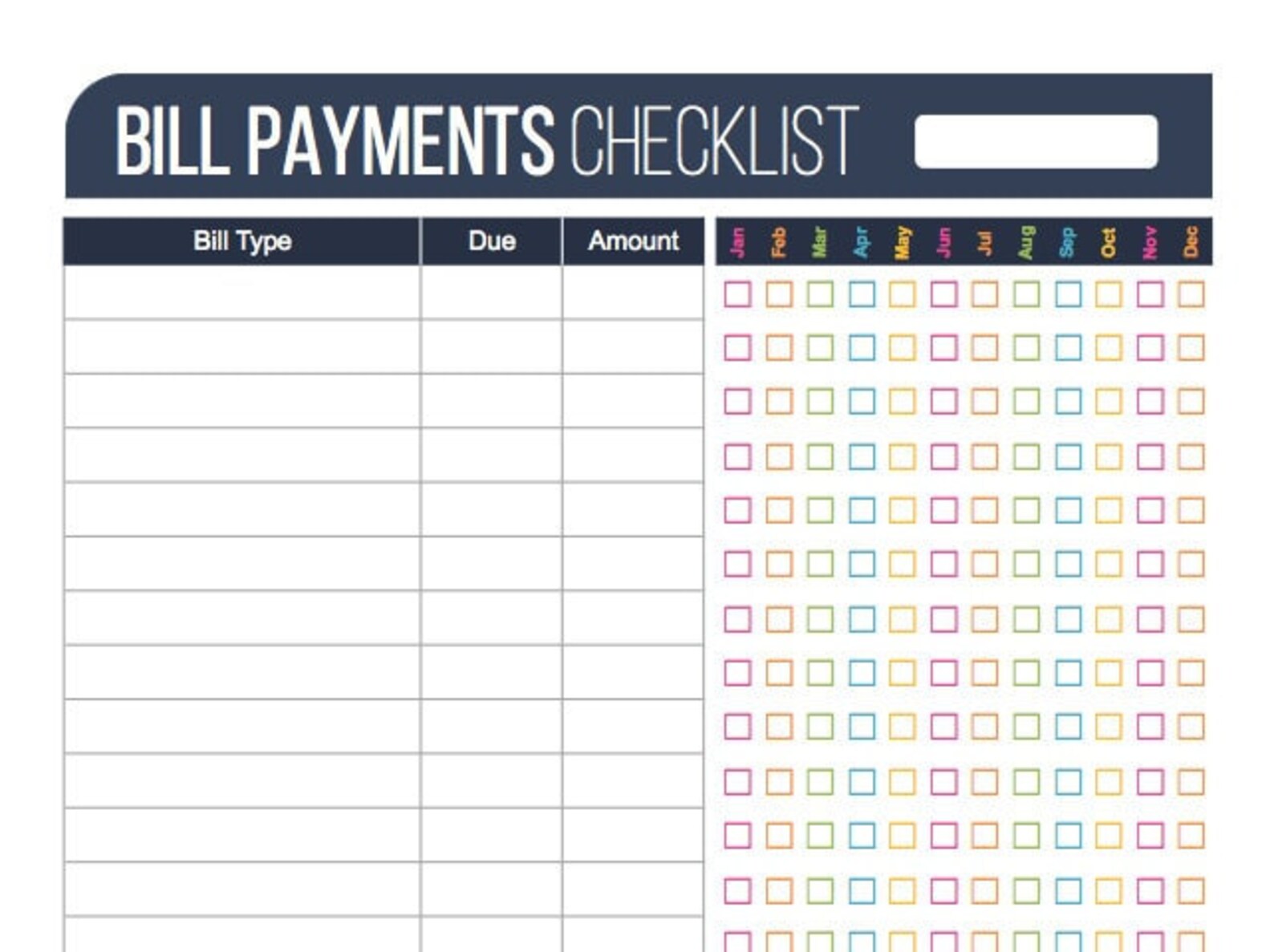 Bill Payment Checklist Printable Fillable Personal Finance Etsy