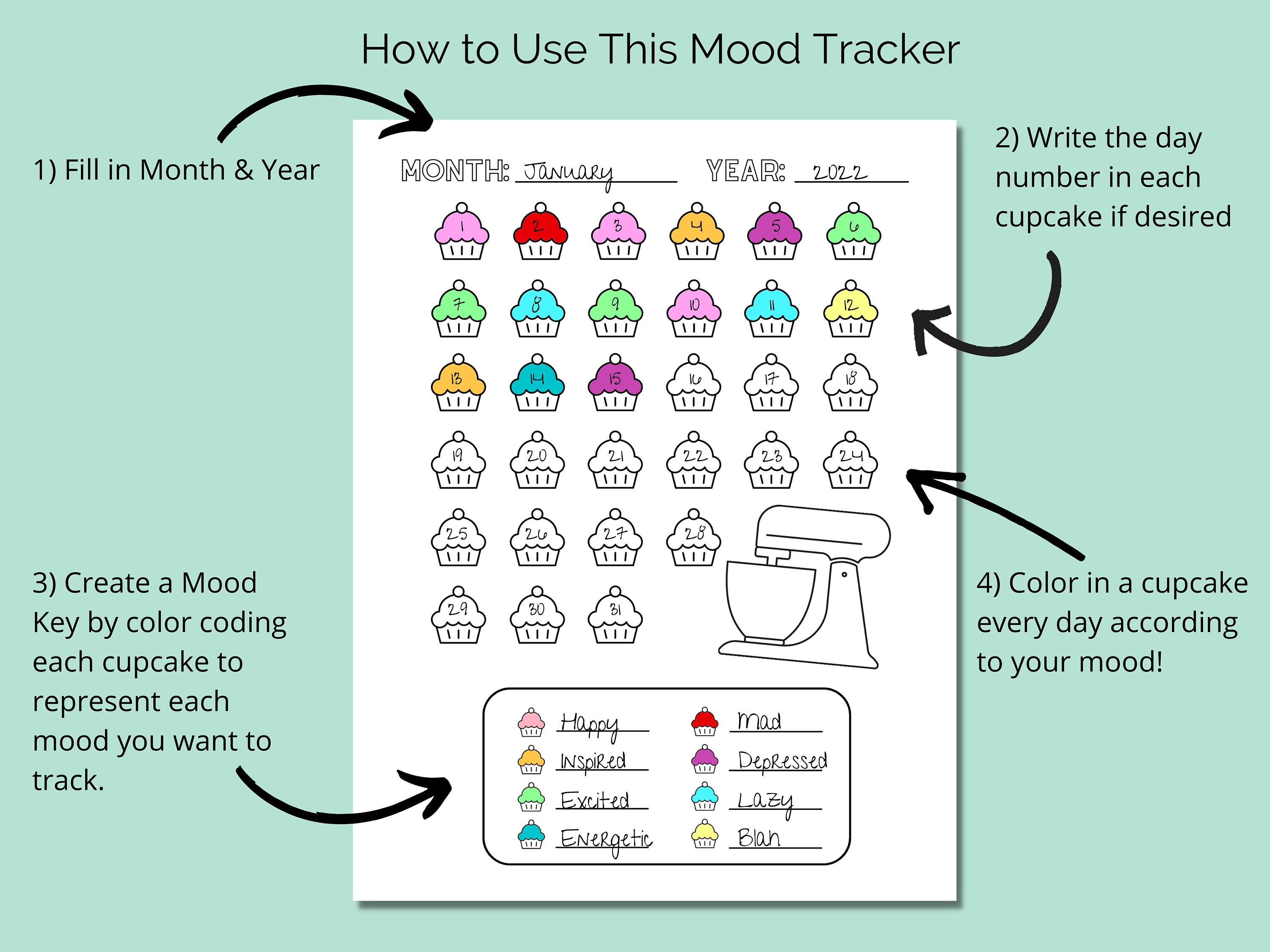 Mood Tracker Printables or Digital Use Mood Tracker Journal Color Your ...