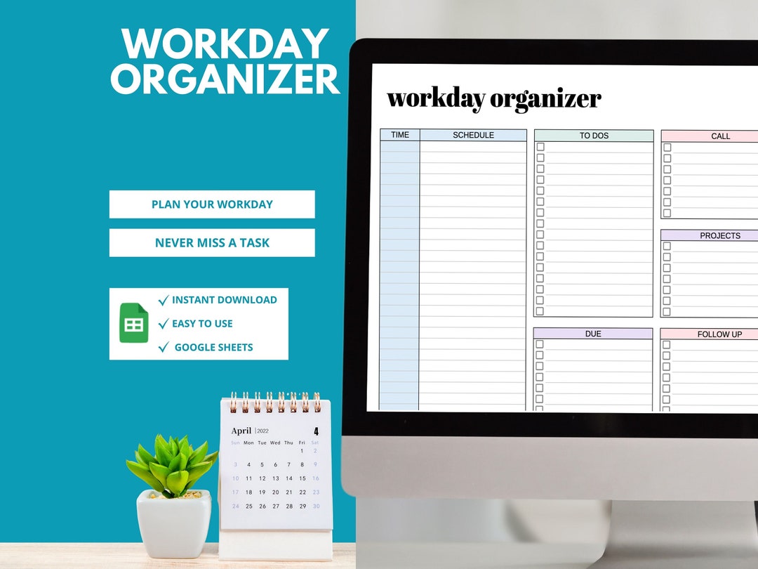 Workday Organizer, Workday Planner, Google Sheets, Office Planner ...