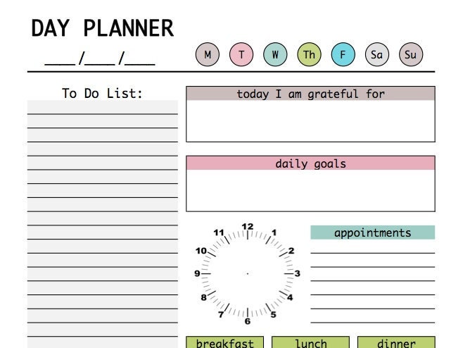 Day Planner Printable Fillable PDF Daily Planner Weekly - Etsy