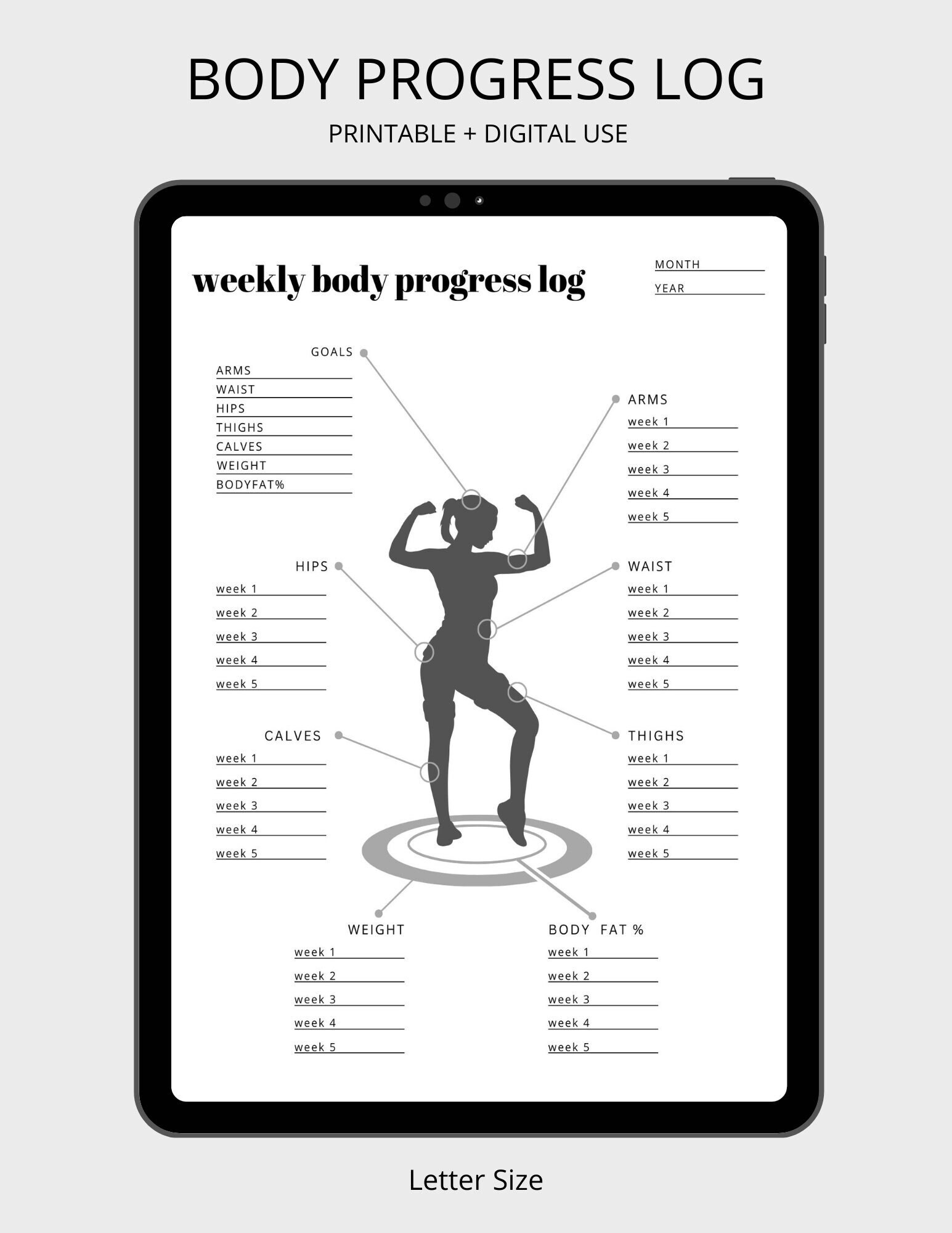 Weekly Body Progress Log - Health Tracker, Body Measurements Tracker ...