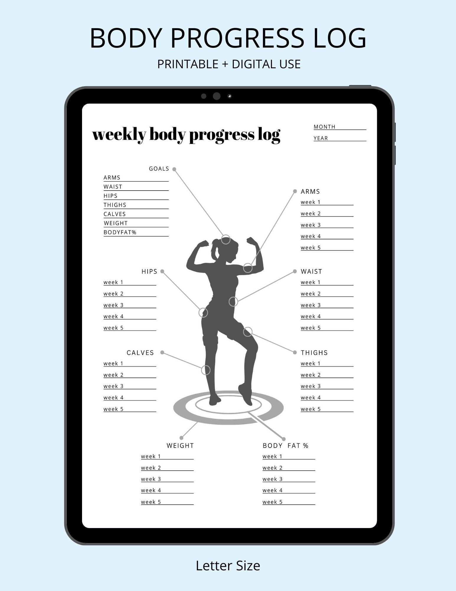 Weekly Body Progress Log - Health Tracker, Body Measurements Tracker ...