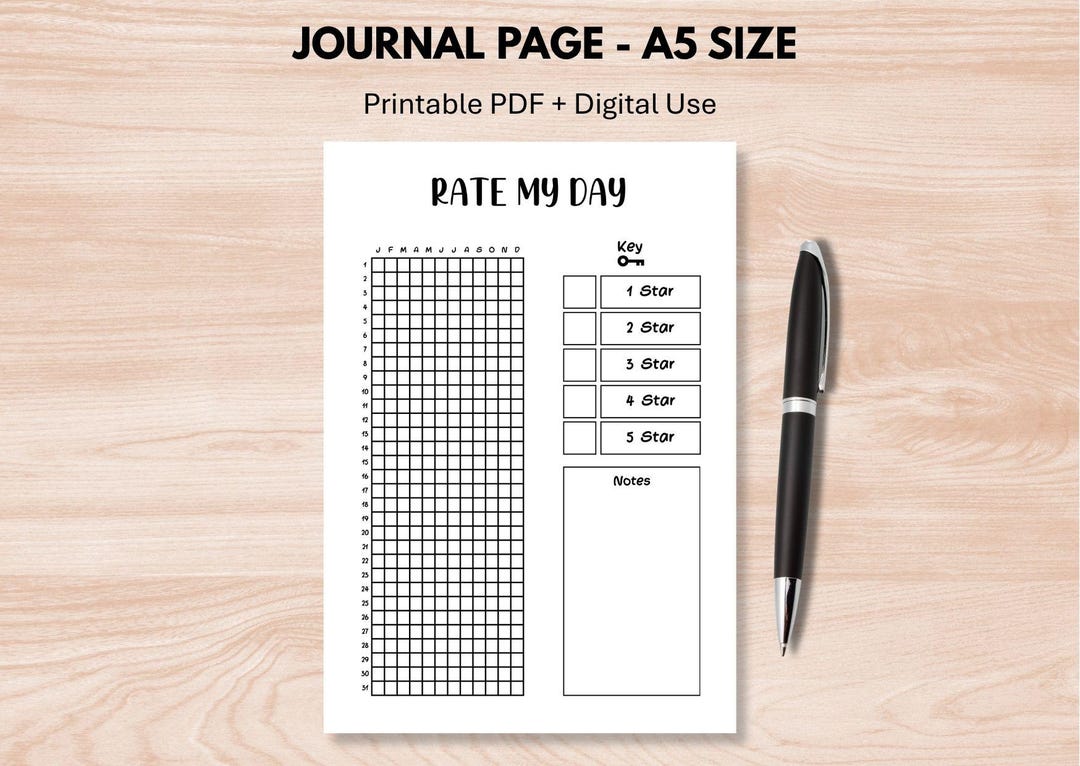 Rate My Day Tracker Yearly Bullet Journal Printable - Journal Tracker ...