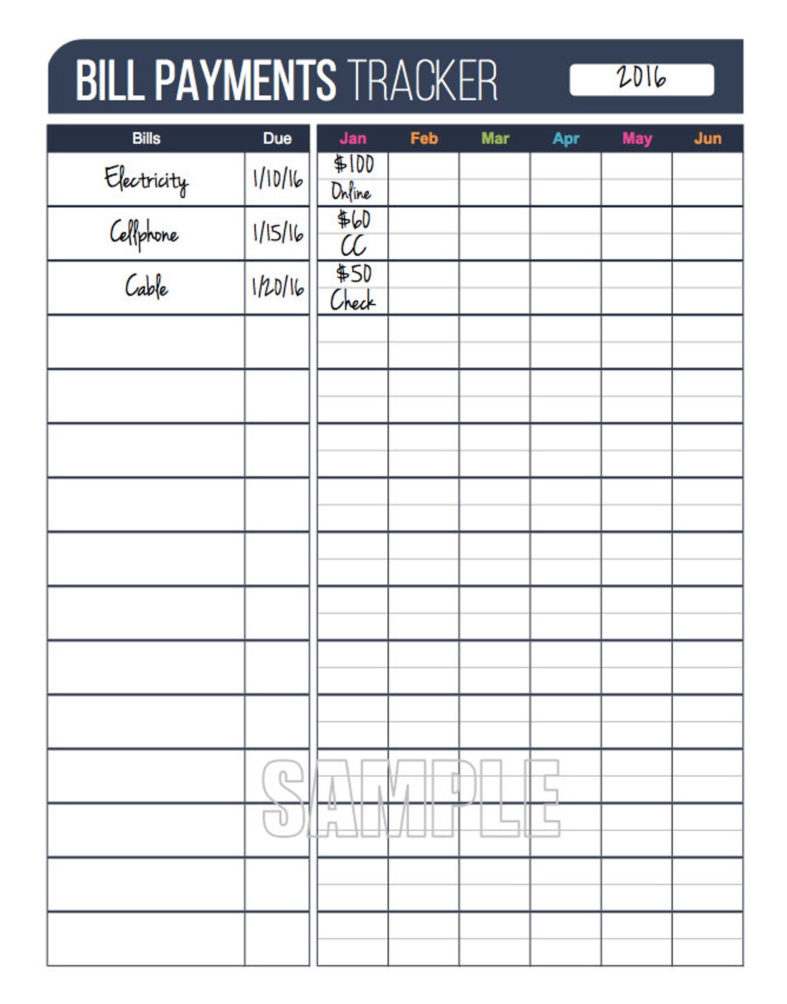 Bill Payments Tracker Plus Printable PDF, Fillable PDF, Personal ...