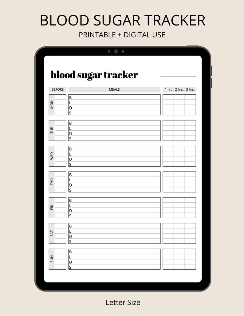 Blood Sugar Tracker - Printable for Health, Medical, Fitness, Blood ...