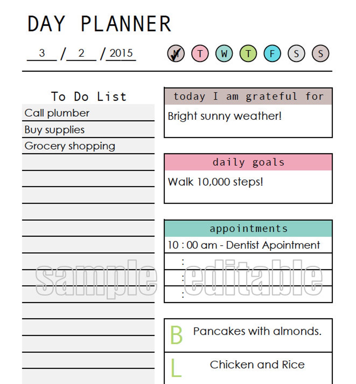 Mini Day Planner Printable Fillable Daily Planner, Weekly Planner, to ...