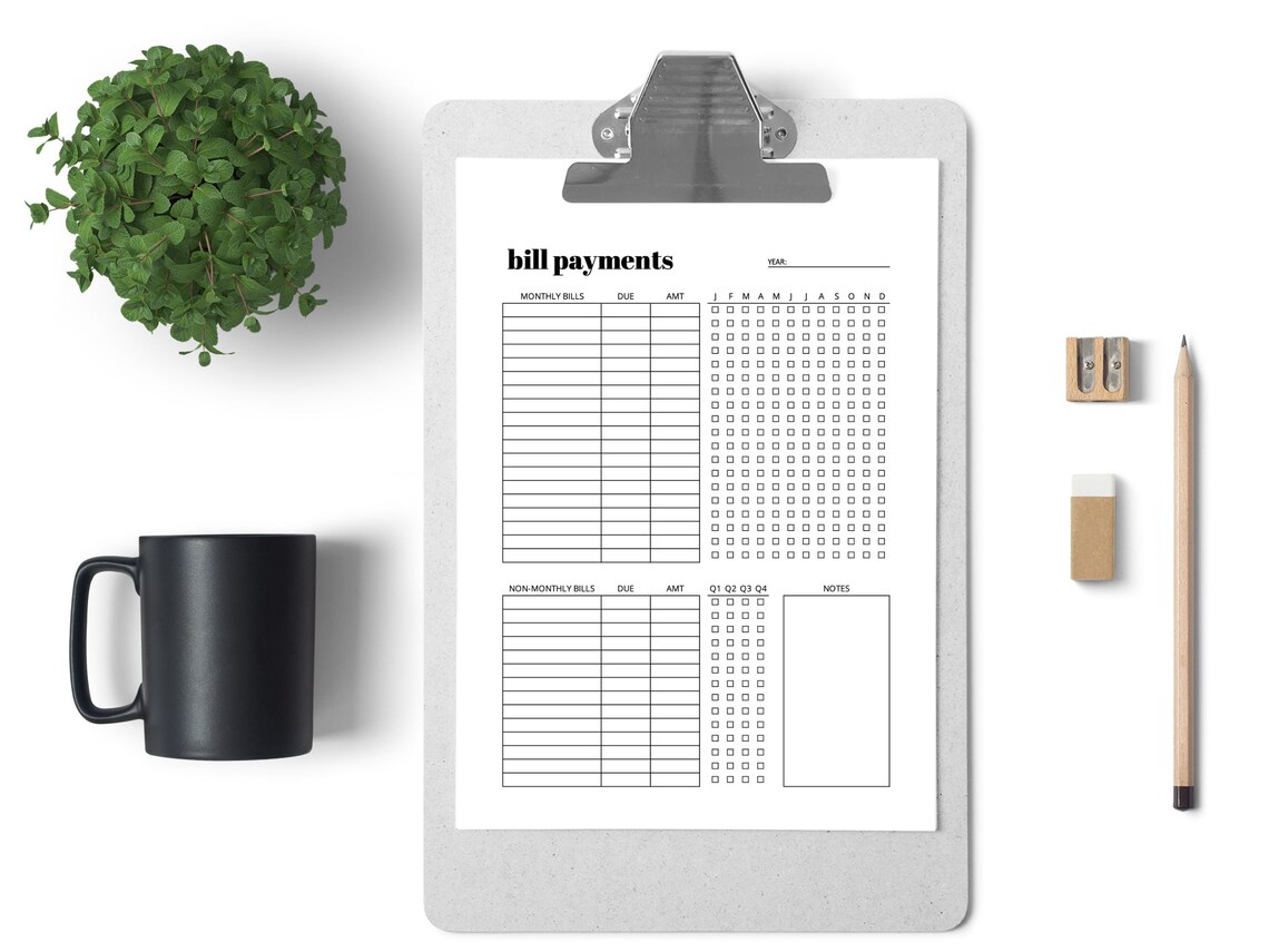 Bill Payments Tracker - Minimalist Digital Planner Page, Bill Payments ...