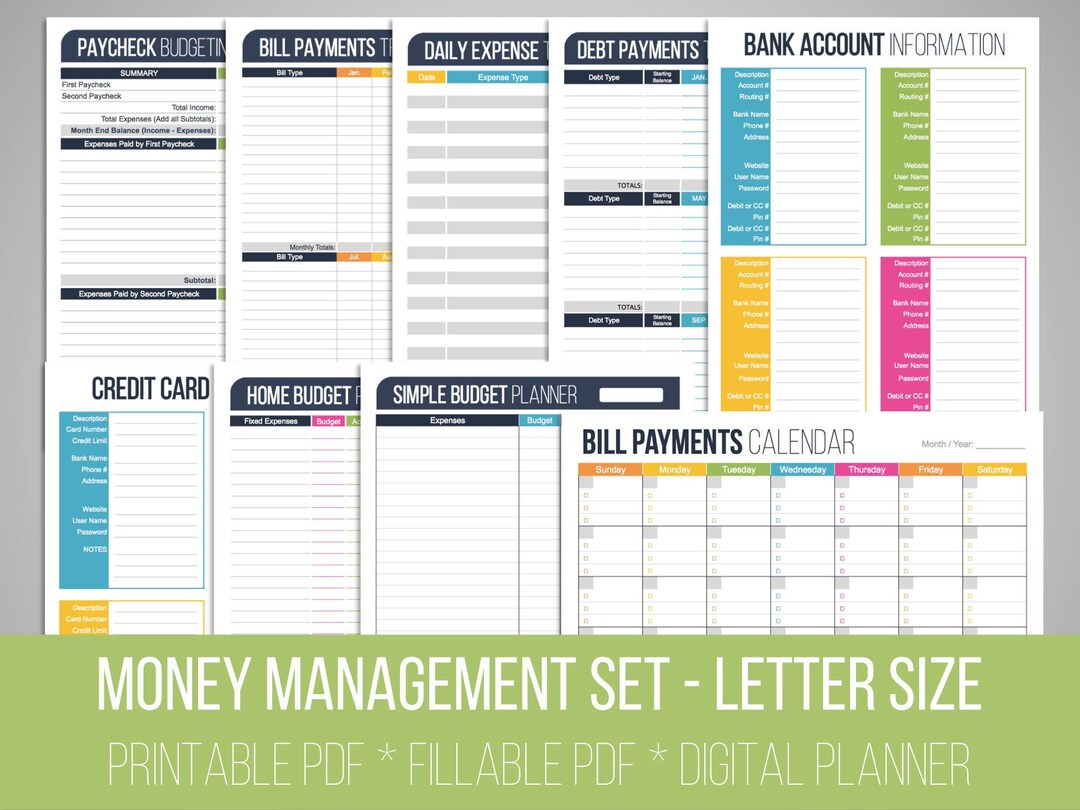 Money Management Set - Fillable, Financial Printables, Bill Organizer ...