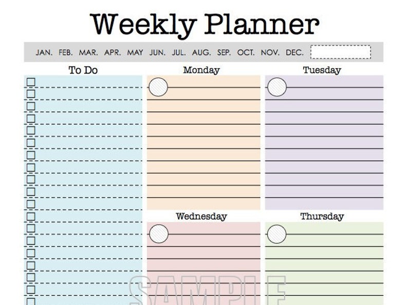 Weekly Planner Page Printable Weekly Organizer Week at a - Etsy