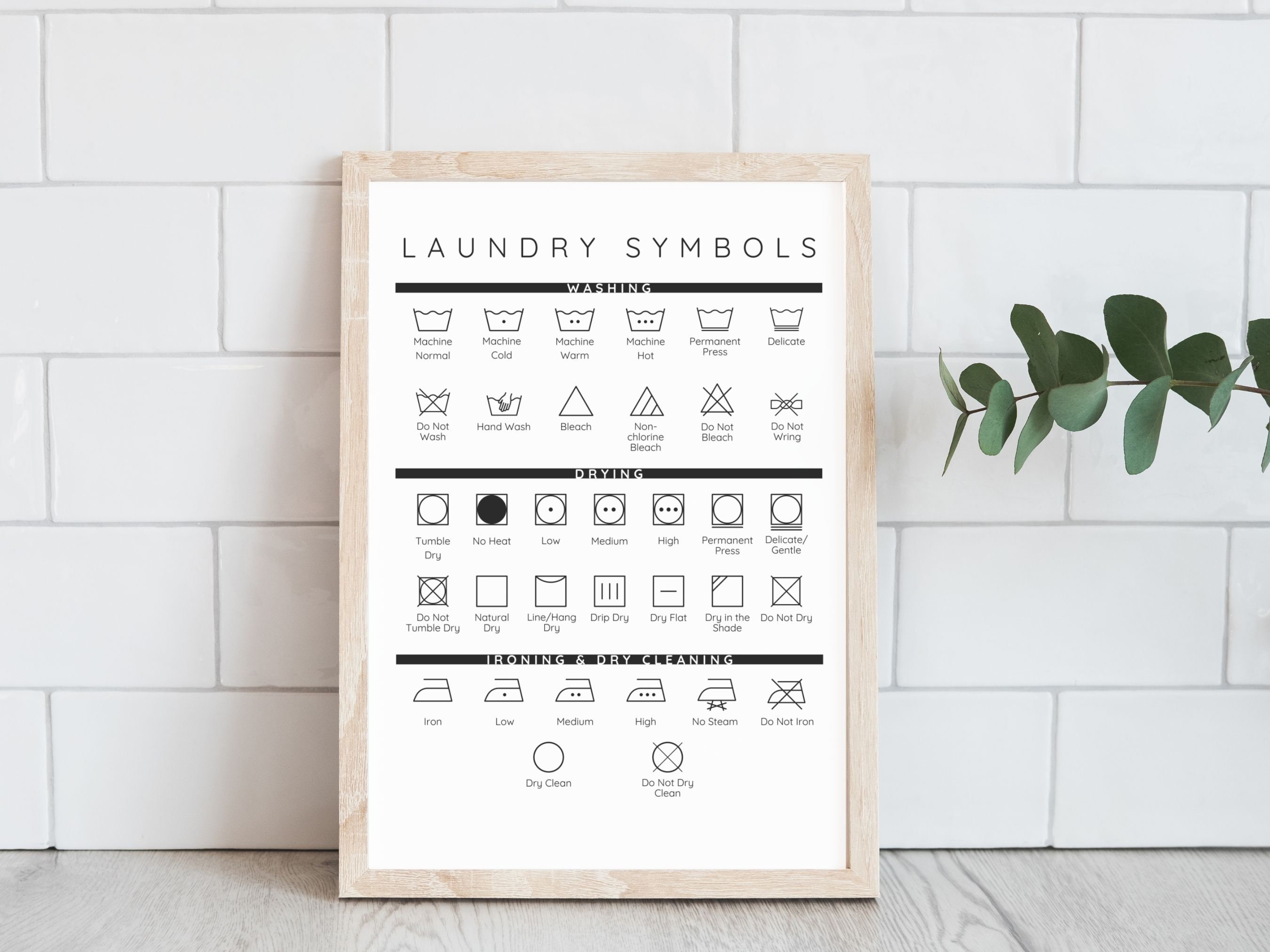 Laundry Symbols Guide Printable Laundry Symbols Wall Print Laundry ...