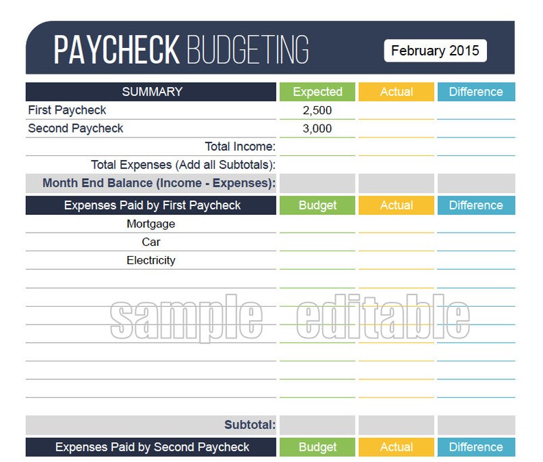 Paycheck Budgeting Worksheet Fillable Personal Finance - Etsy