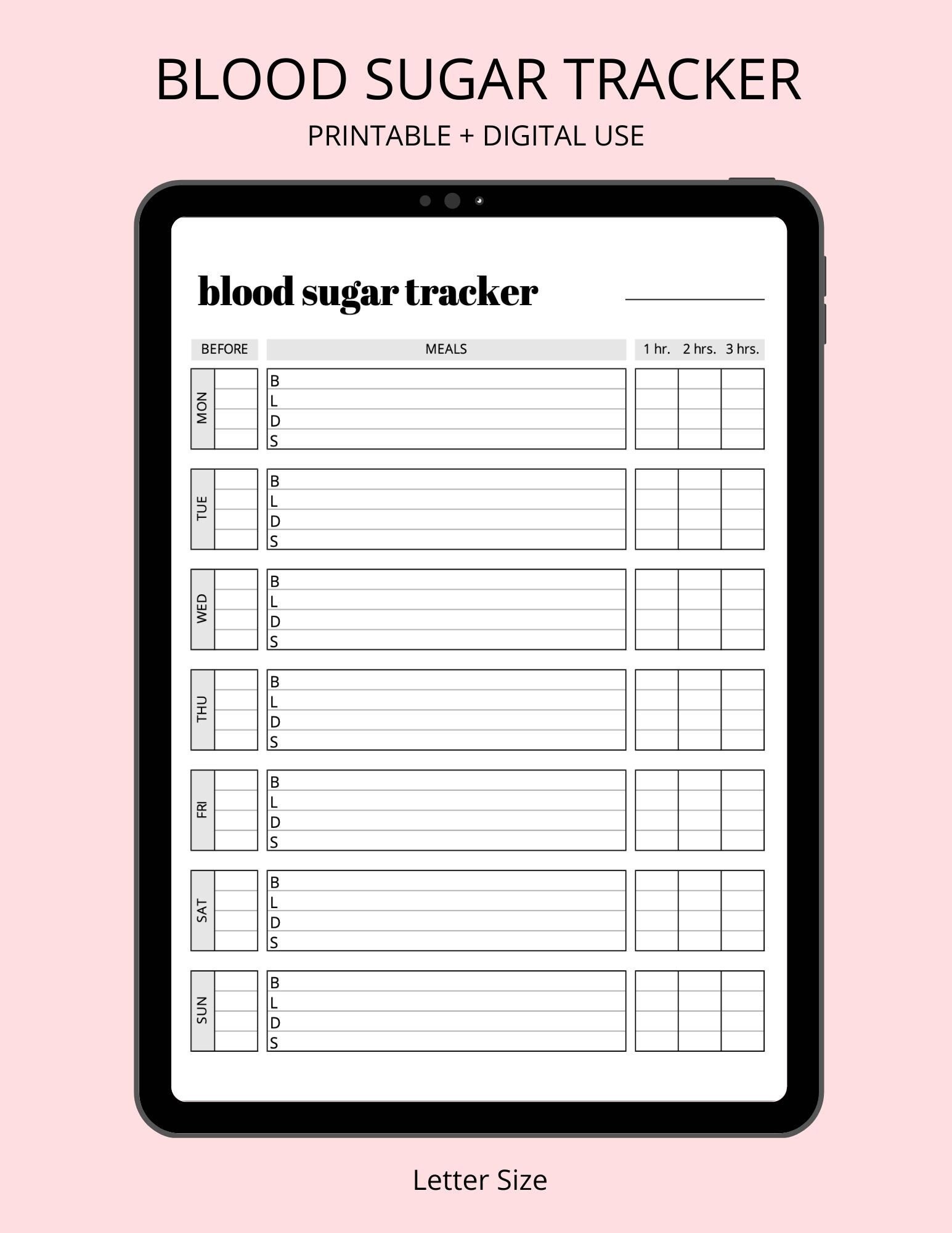 Blood Sugar Tracker Printable for Health, Medical, Fitness, Blood ...
