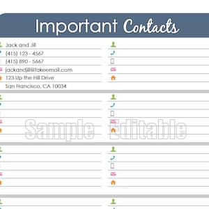 Important Contacts Printable PDF Fillable Organizing - Etsy Canada