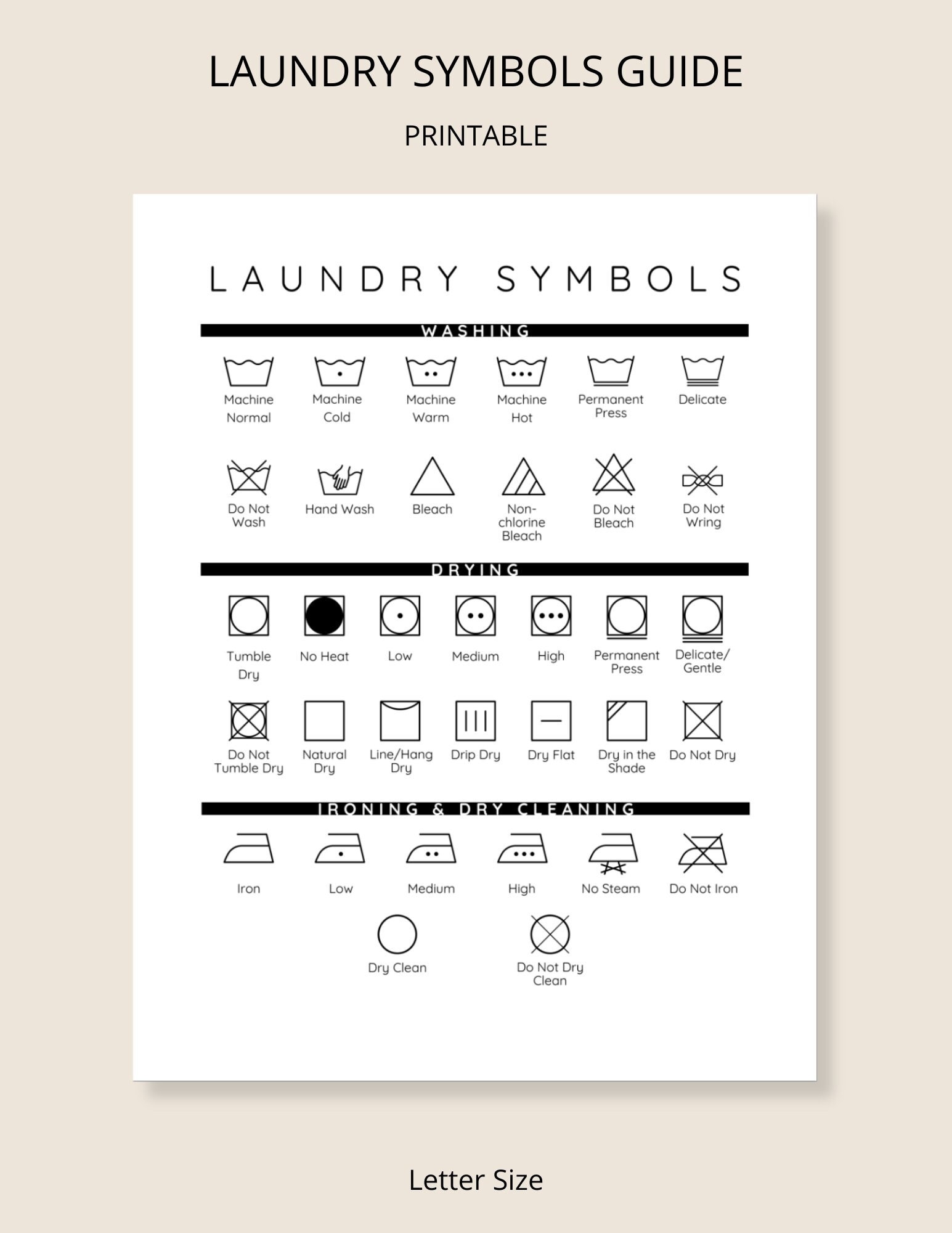 Laundry Symbols Guide Printable Laundry Symbols Wall Print Laundry ...