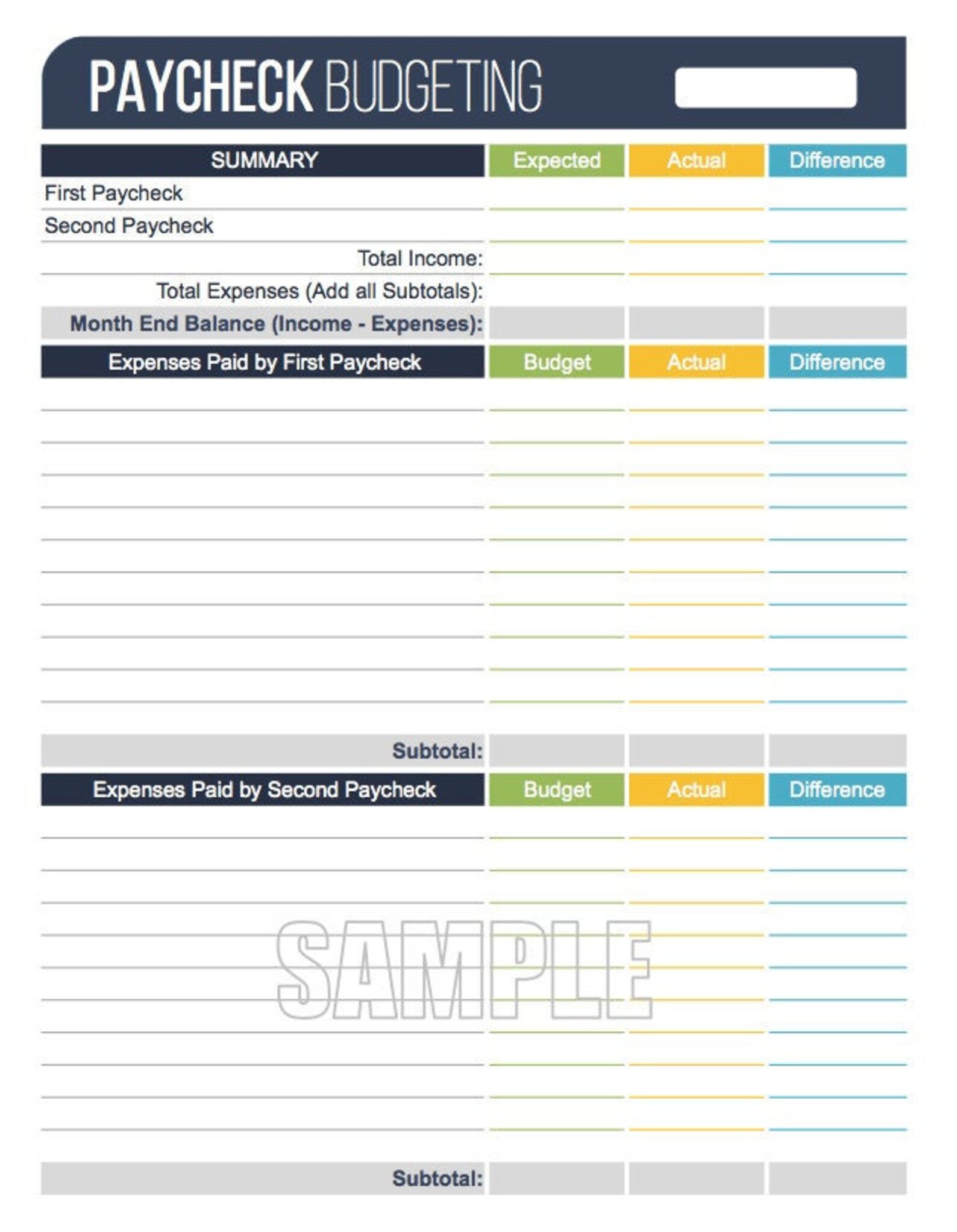 Paycheck Budgeting Worksheet Fillable Personal Finance | Etsy