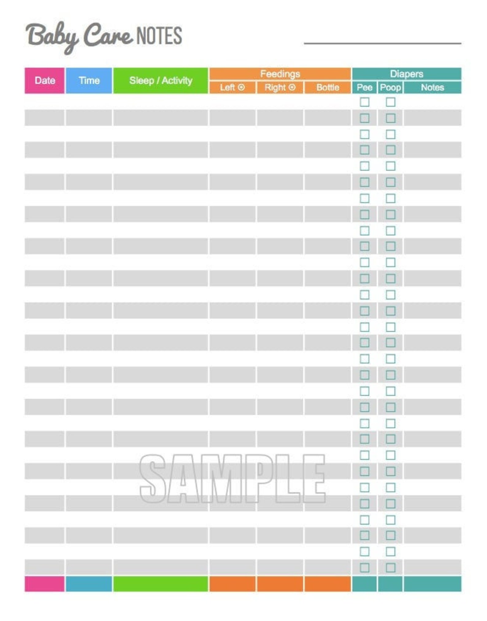 Baby Care Notes Fillable Breastfeeding Tracker, Diaper Tracker, Newborn ...