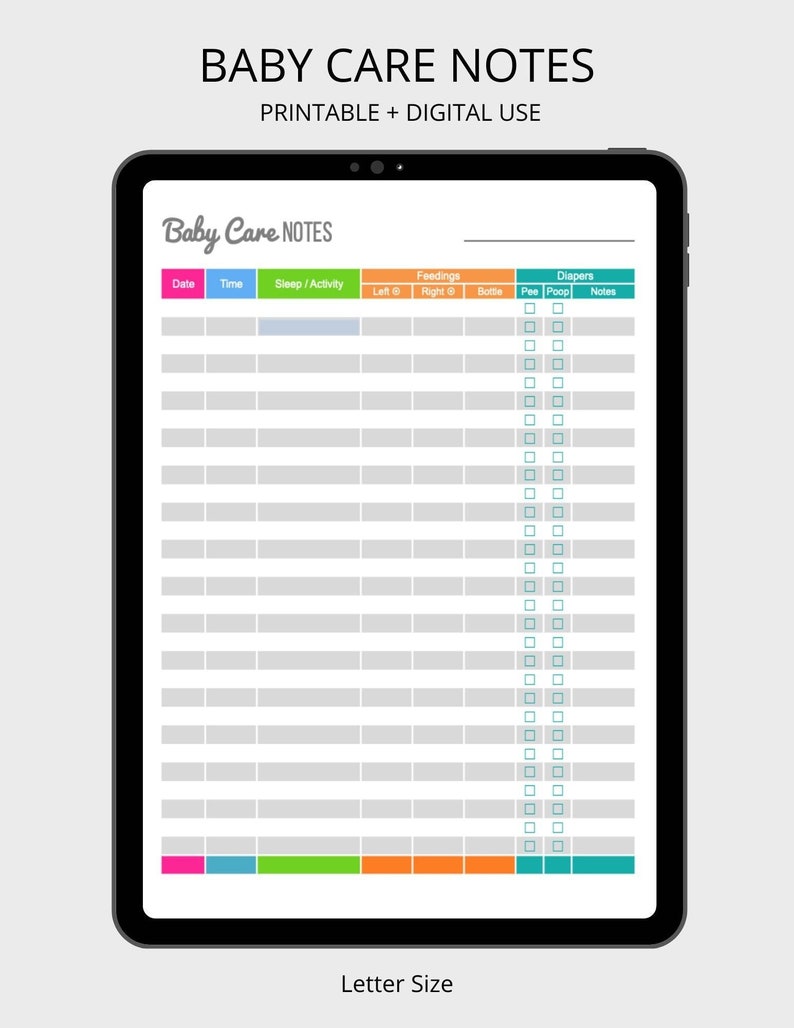 Baby Care Notes - Fillable - Breastfeeding Tracker, Diaper Tracker ...