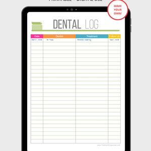 Dental Care Log - Health and Medical Printable, Organized Healthcare ...