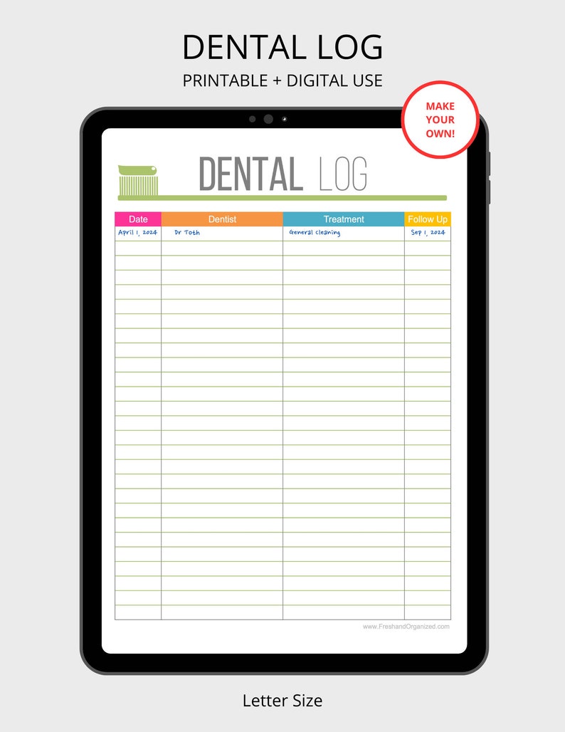 Dental Care Log - Health and Medical Printable, Organized Healthcare ...