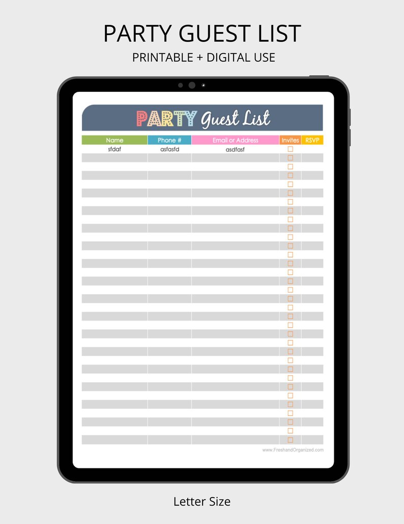 Party Planner and Party Guest List Set - Fillable, Organizing ...