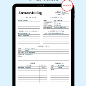 Doctor's Visit Log - Health, Medical Tracker, Medical Visit Log ...